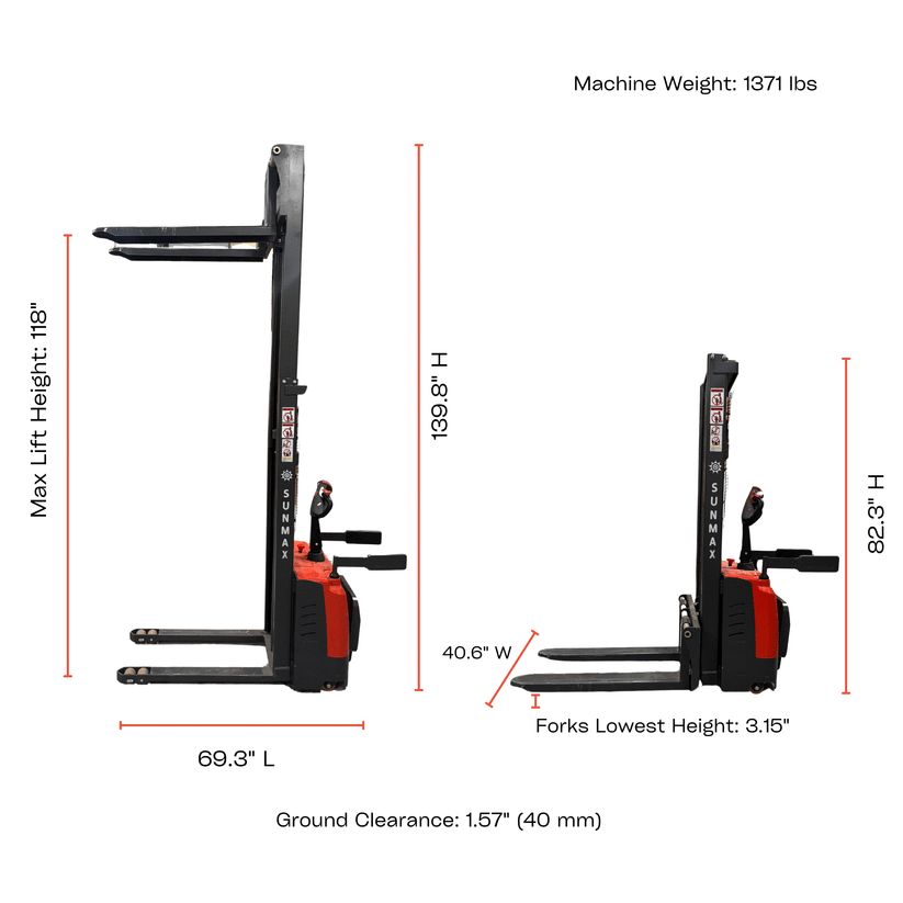 Electric Pallet Stacker PS3300FE-3M - 118" Lift Open Pallets – SUNMAX